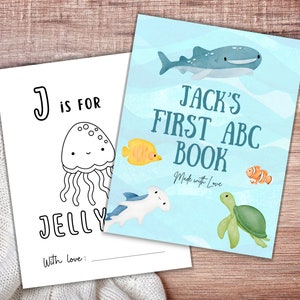 Personalized Baby Alphabet Book, ABC Ocean Coloring Book Baby Shower ...