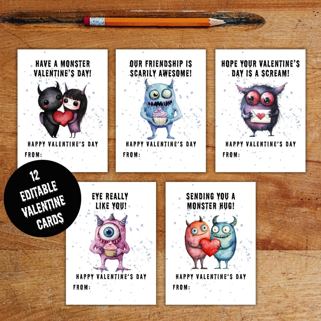 Custom Monster Valentine Card Printable, Monster Pun Valentine's Day ...