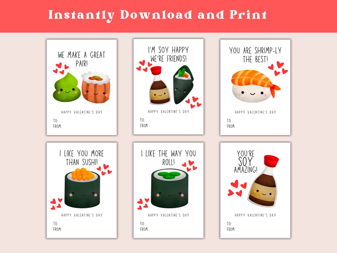 Sushi Valentines Cards Printable, Sushi Pun Valentine's Day Cards ...