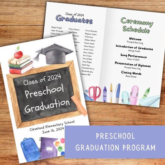 Preschool Graduation Brochure Template Editable Preschool