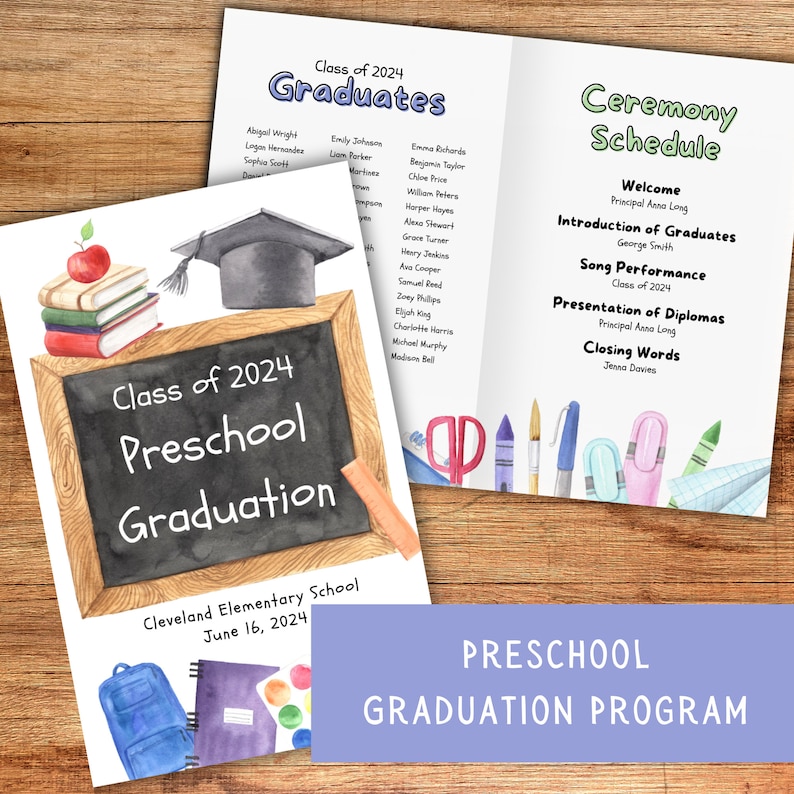 Preschool Graduation Program Template, Printable Graduation Program for ...