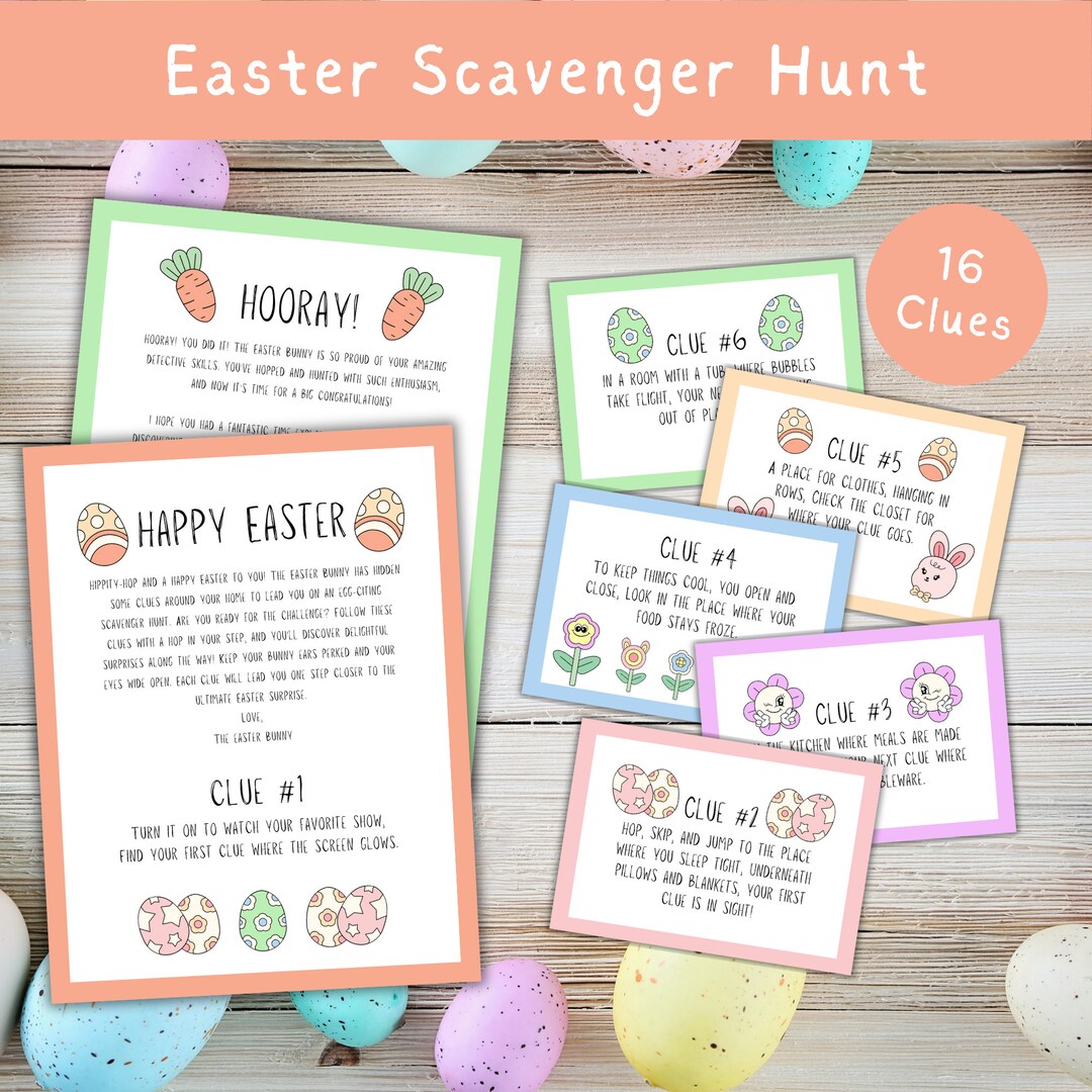 Easter Scavenger Hunt for Kids Printable, Indoor Easter Treasure Hunt ...