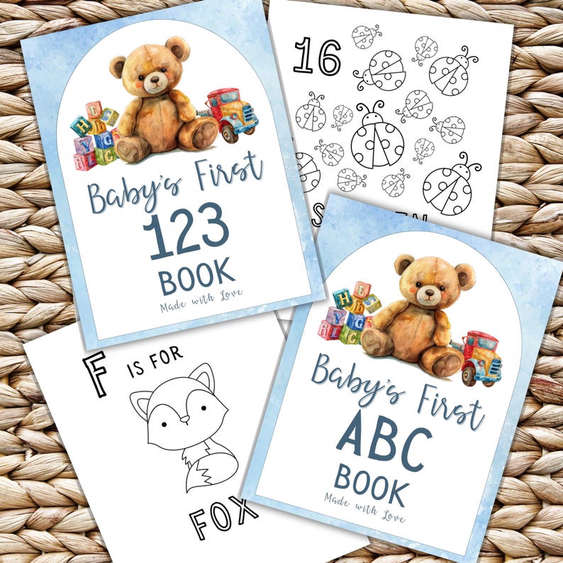 Watercolor Baby Shower Coloring Book, ABC 123 Coloring Book Baby Shower ...