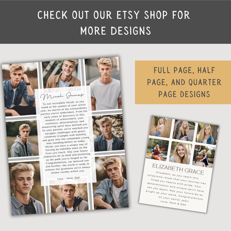 Senior Yearbook Ad Template Bundle: Photo Collage Tribute (canva ...