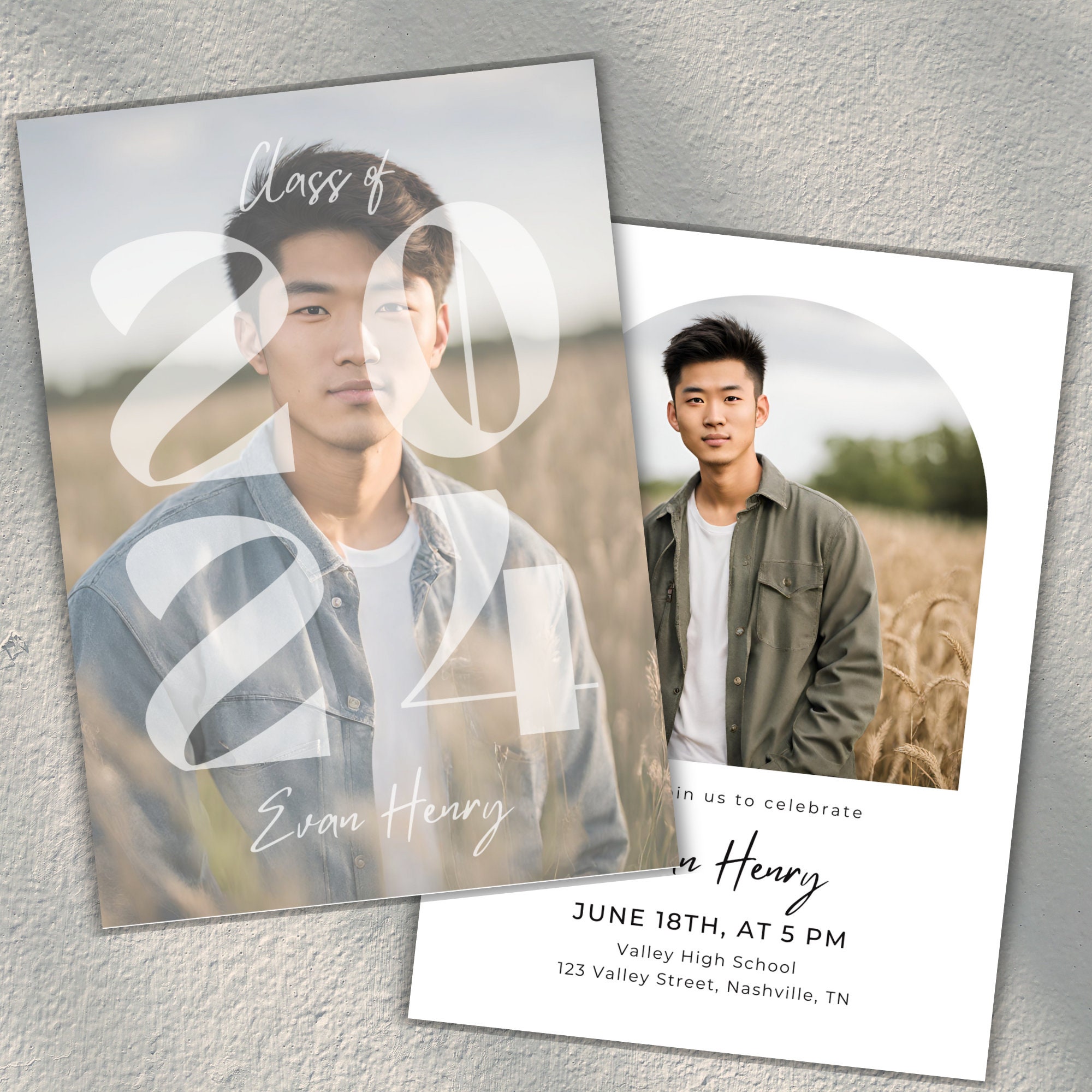 Graduation Photo Invitation Template for Guys, Printable Boho ...