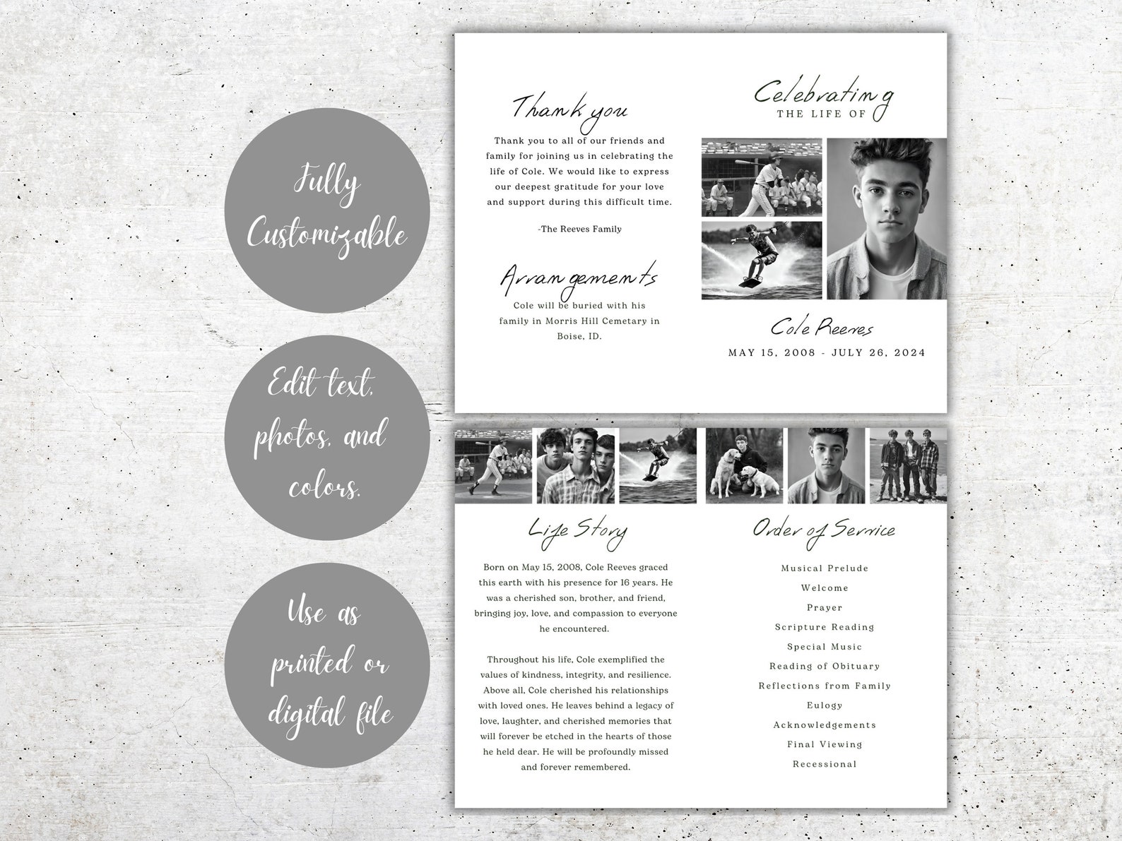 Minimal Funeral Program Template, Printable Custom Memorial Service ...