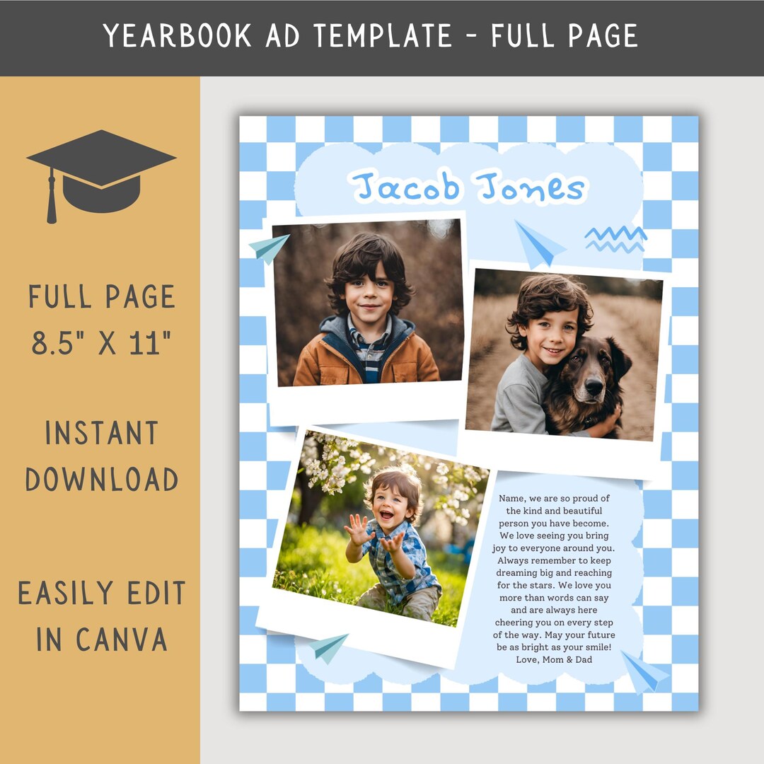Elementary School Yearbook Ad Template, Editable Full Page Yearbook Ad ...