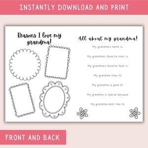 Grandma Mother's Day Coloring Card: DIY Printable Gift (PDF) - Etsy