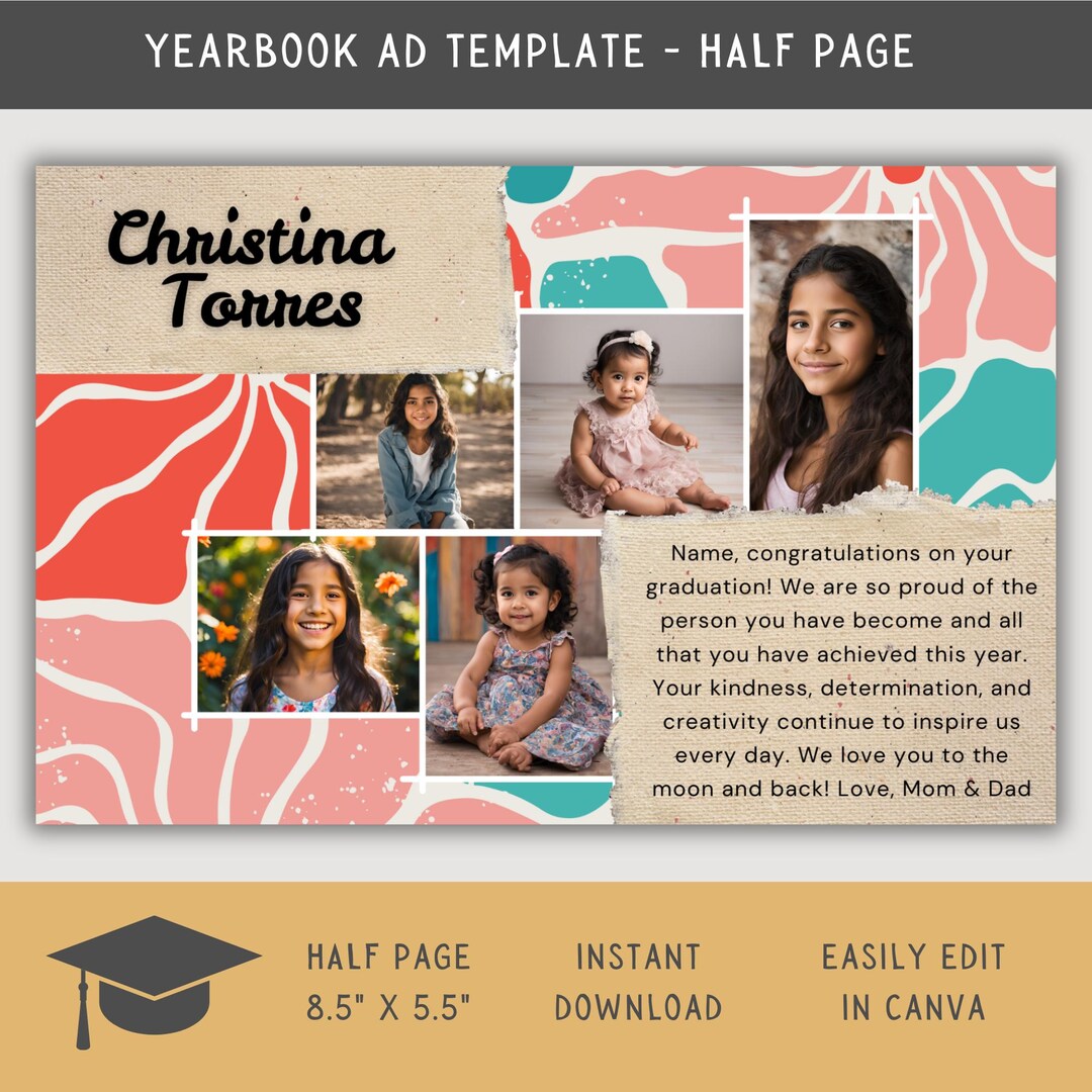 Half Page Yearbook Ad Template Canva, Elementary School Yearbook Ad ...