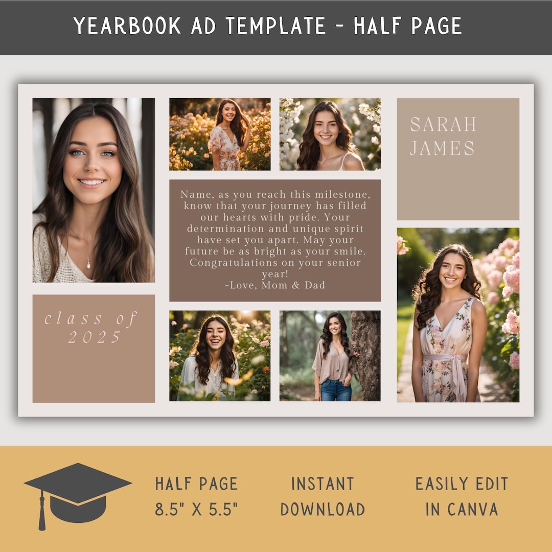 Editable Half Page Yearbook Ad Layout, High School Senior Yearbook Ad ...