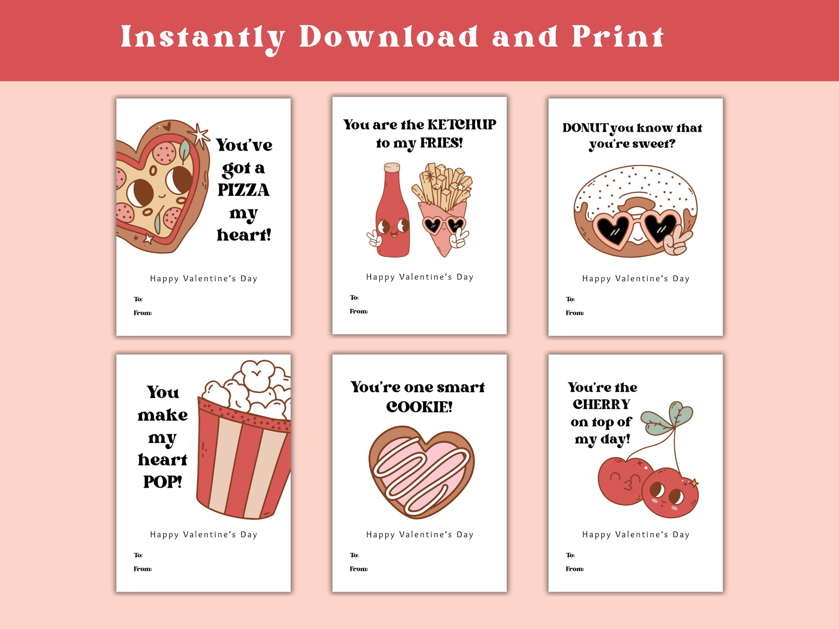 Printable Retro Pun Valentine's Day Cards, Small Printable Valentines ...