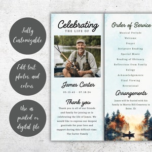 Fishing Funeral Program Template: Memorial Service (digital Download ...