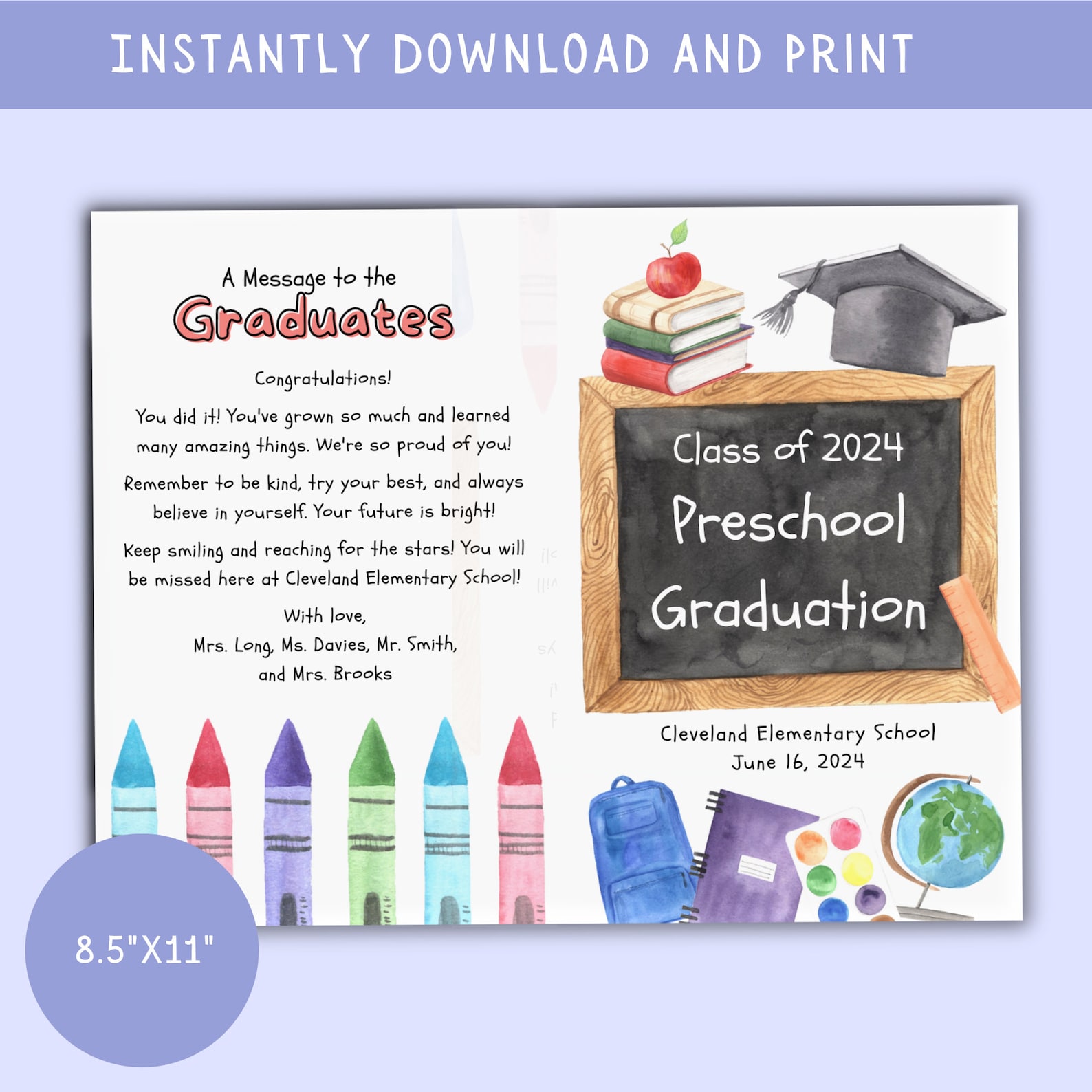 Preschool Graduation Program Template, Printable Graduation Program for ...