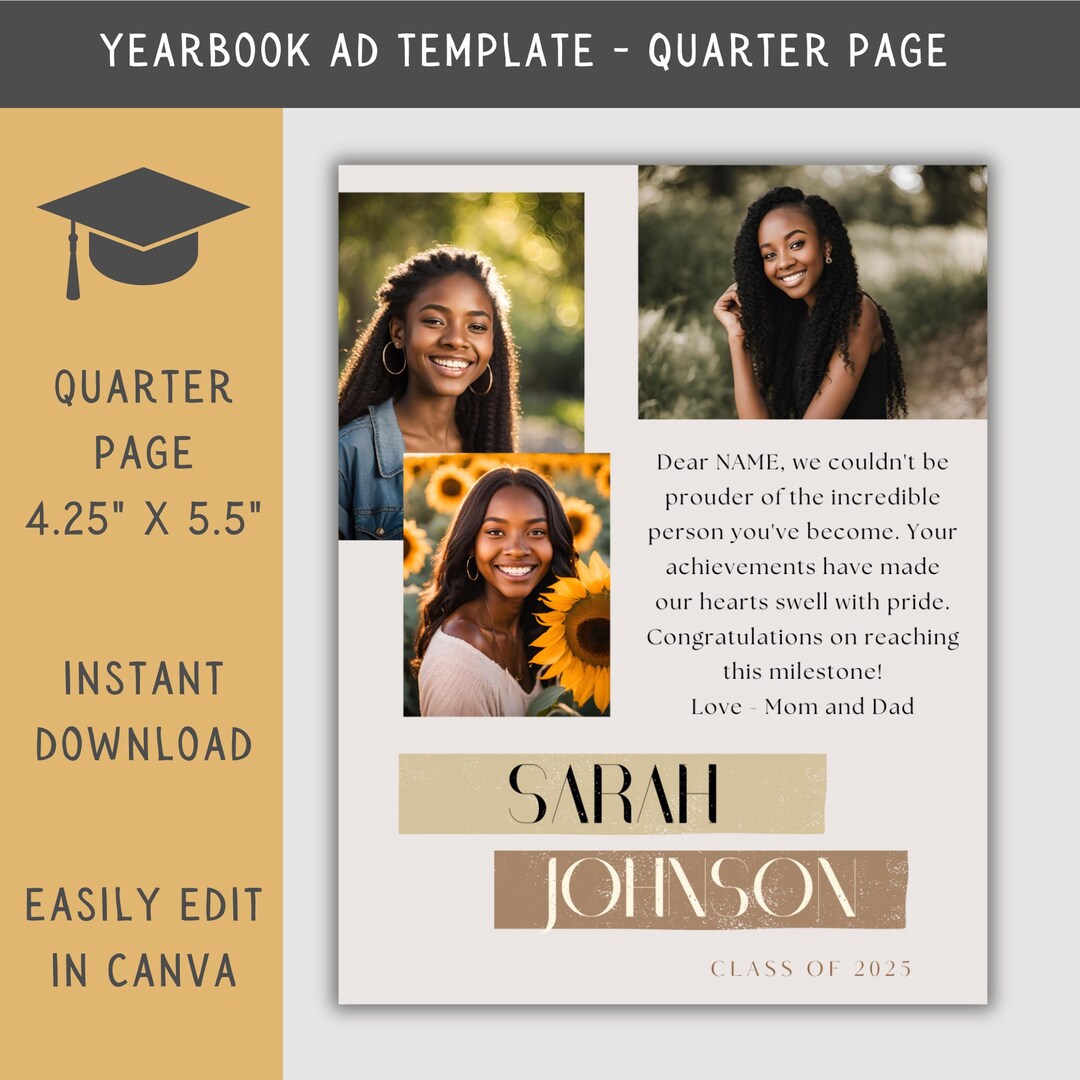 Editable Quarter Page Yearbook Ad Layout, Senior Yearbook Ad Template ...