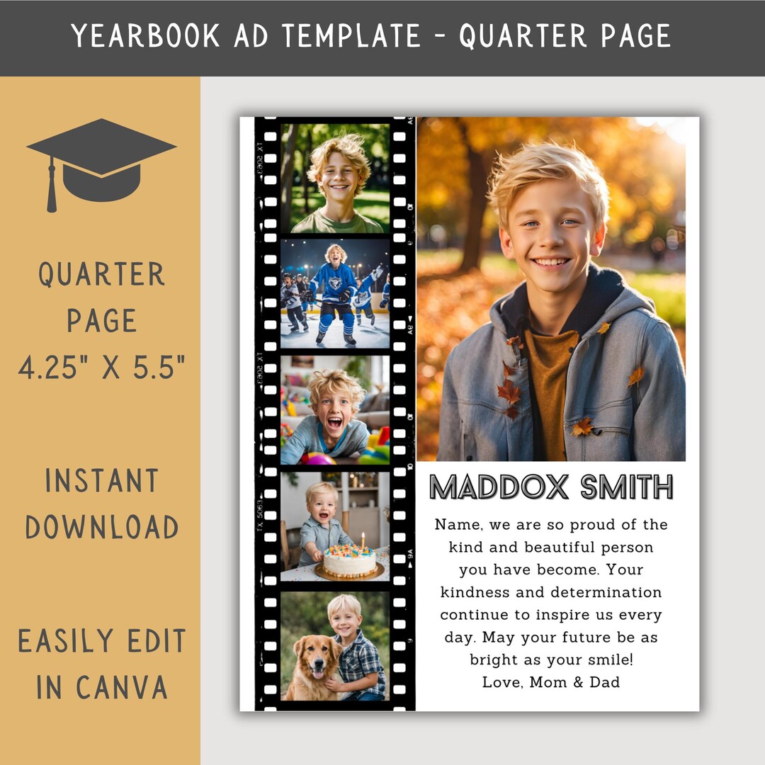 Editable Quarter Page Yearbook Ad Layout, Elementary School Yearbook Ad ...