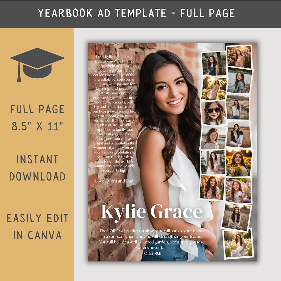 High School Senior Yearbook Ad Template, Editable Full Page Yearbook Ad ...