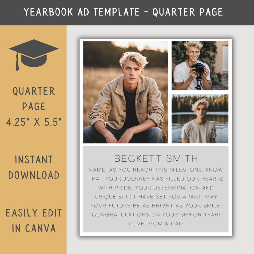 Senior Yearbook Ad Template: Quarter Page Photo Collage Tribute ...