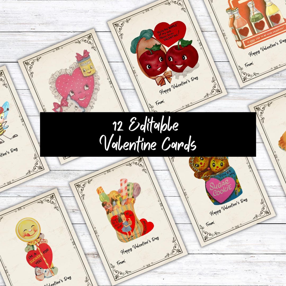 Custom Printable Vintage Valentines Day Cards, Retro Classroom ...