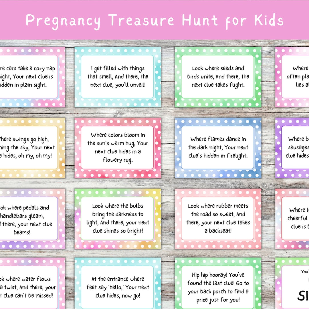 Pregnancy Reveal Scavenger Hunt for Siblings, Pregnancy Treasure Hunt ...