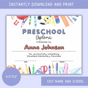 Editable Preschool Graduation Diploma Canva, Printable Graduation ...