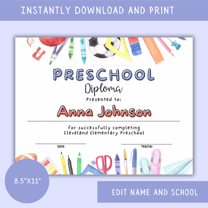 Editable Preschool Graduation Diploma Canva, Printable Graduation ...