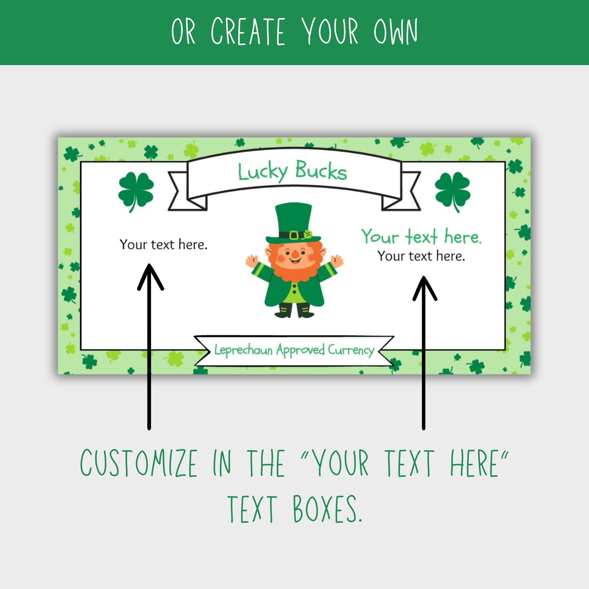 St. Patrick's Day Lucky Bucks Printable, Customizable Coupons (instant ...