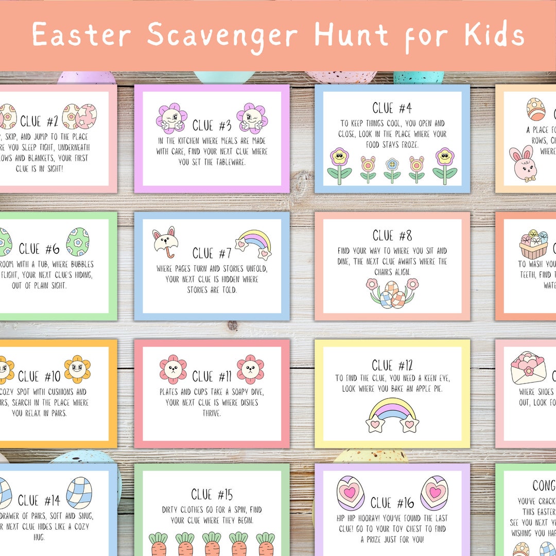 Easter Scavenger Hunt for Kids Printable, Indoor Easter Treasure Hunt ...