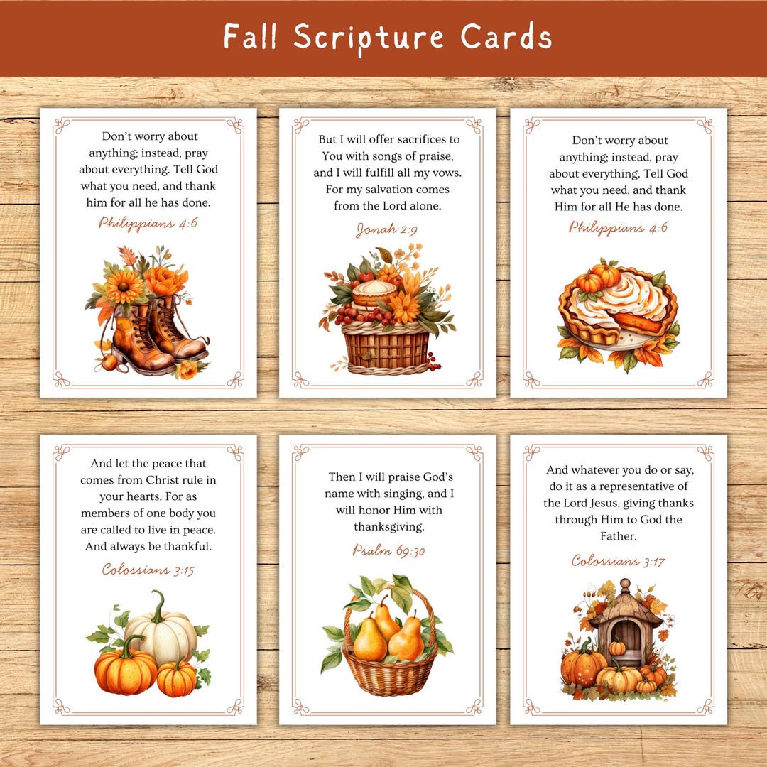 Thanksgiving Printable Scripture Cards, Fall Bible Verse Cards, Daily ...