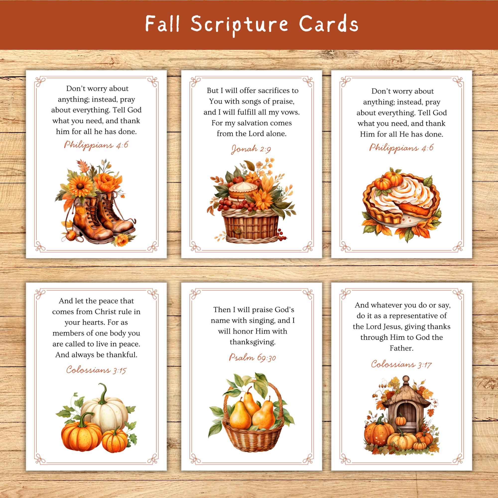 Thanksgiving Printable Scripture Cards, Fall Bible Verse Cards, Daily ...