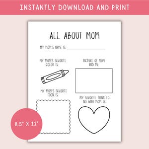 All About My Mom Printable, Printable Mother's Day Card Gift Mothers ...