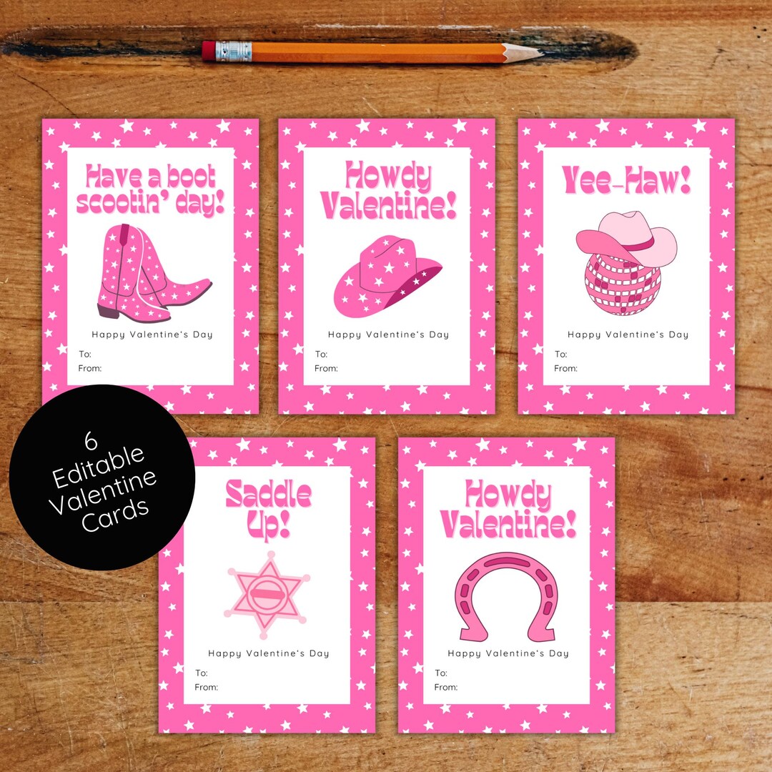 Printable Cowgirl Valentine's Day Cards: Western Classroom Valentines ...