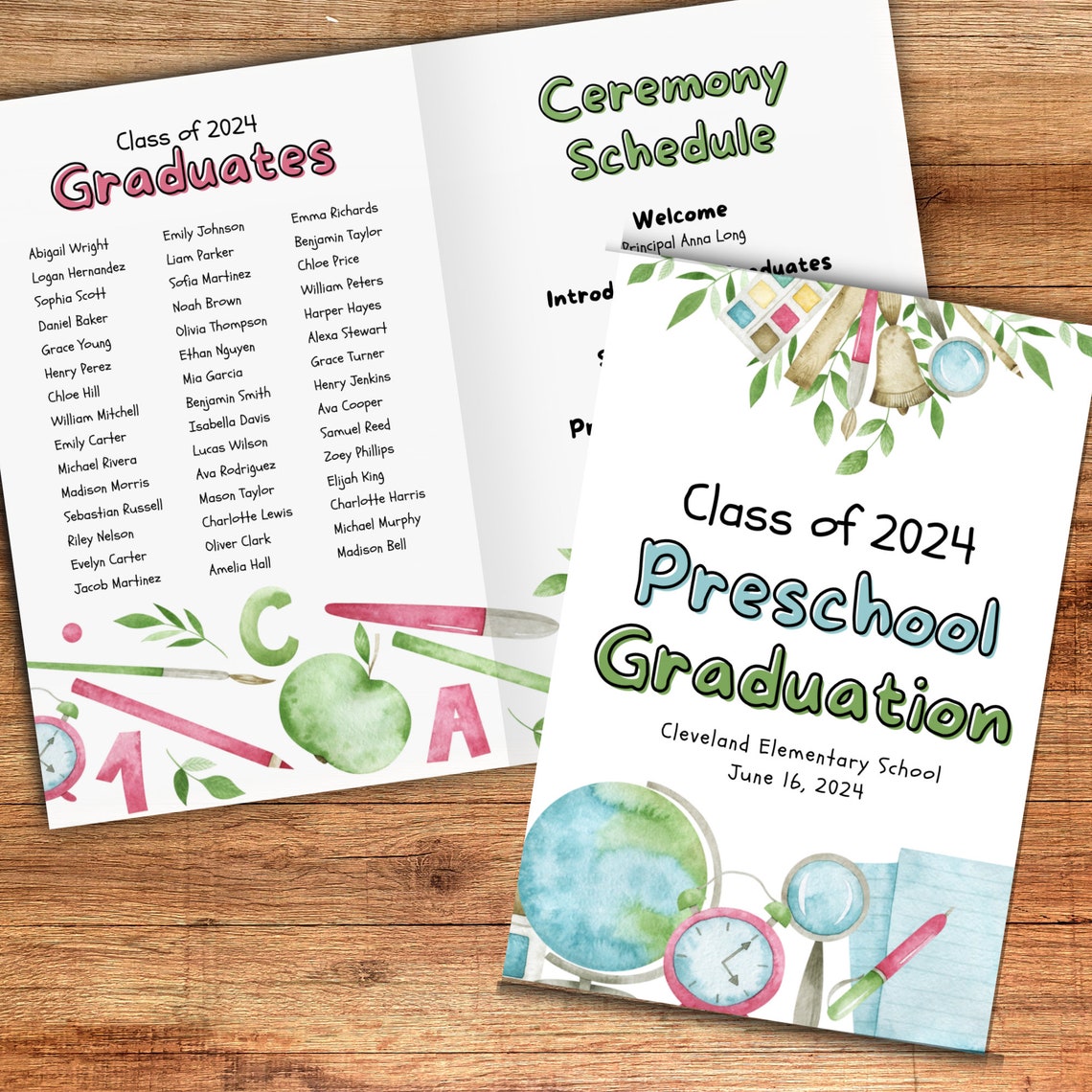 Preschool Graduation Program Template, Printable Graduation Program for ...