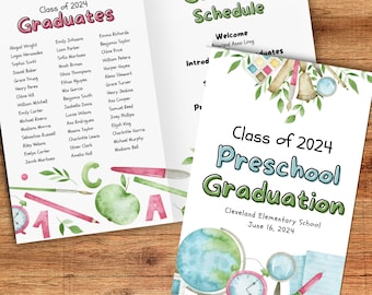 Kindergarten Graduation Program Template, Printable Graduation Program ...