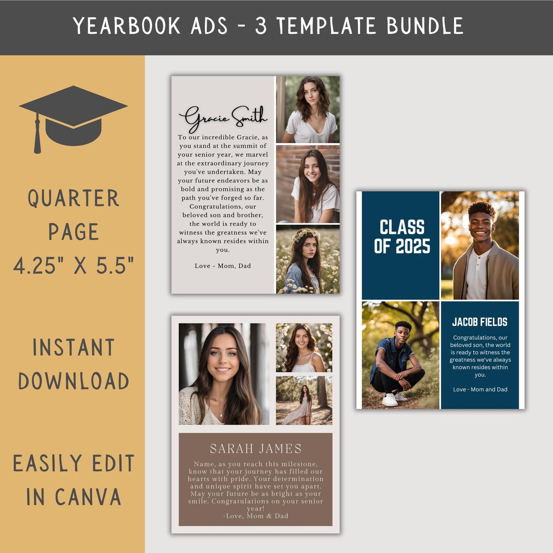 Senior Yearbook Ad Template: Quarter Page Photo Collage (digital ...