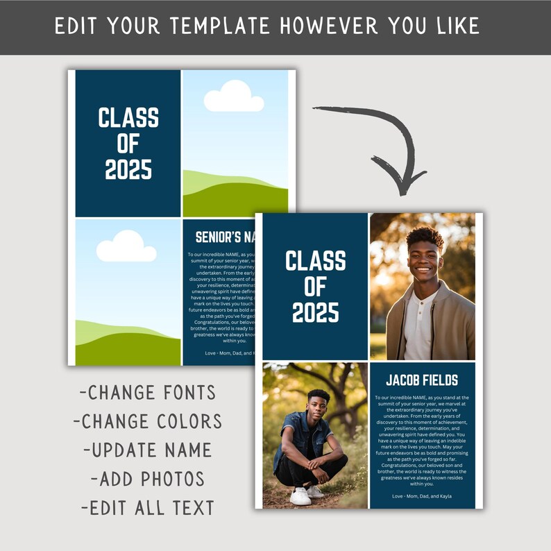 High School Senior Yearbook Ad Template, Full Page Yearbook Ad Layout ...