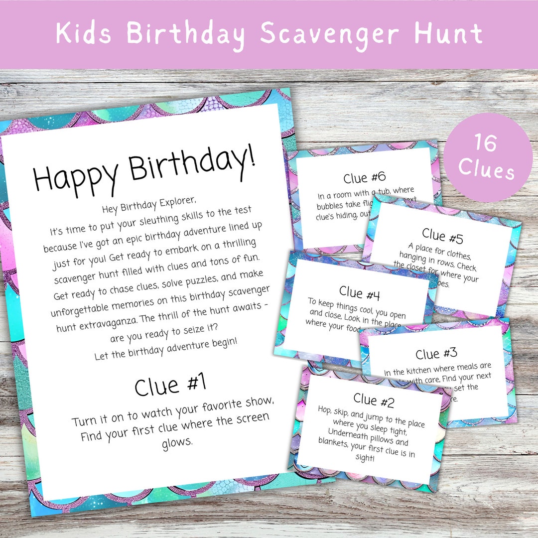Mermaid Birthday Scavenger Hunt for Kids, Treasure Hunt for Kids ...