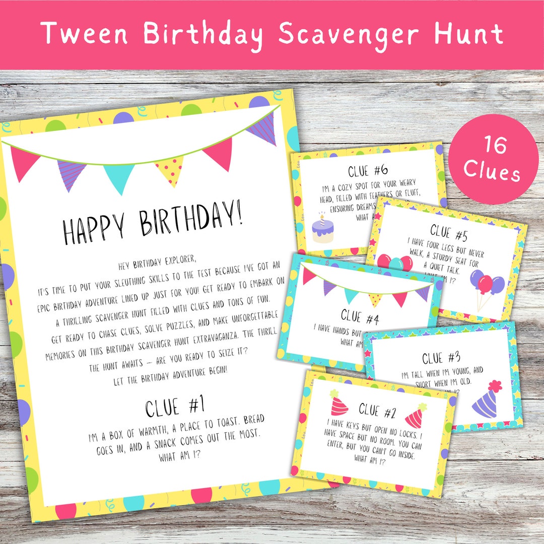 Birthday Scavenger Hunt for Teens, Treasure Hunt for Older Kids Tweens ...