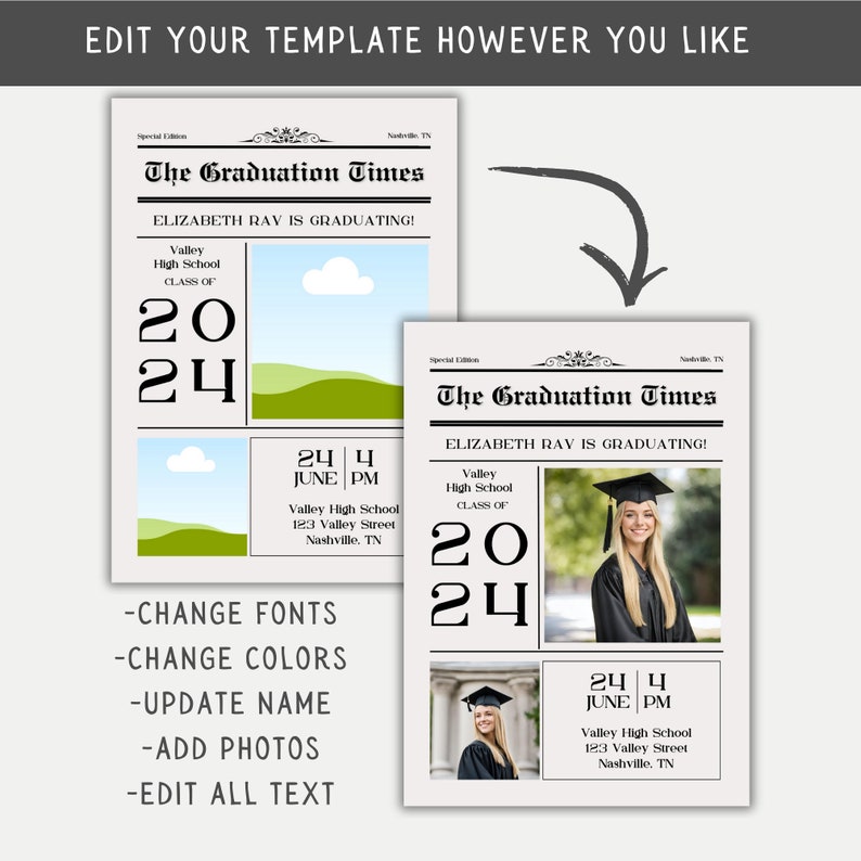 Newspaper Graduation Announcement, Graduation Invitation Template ...