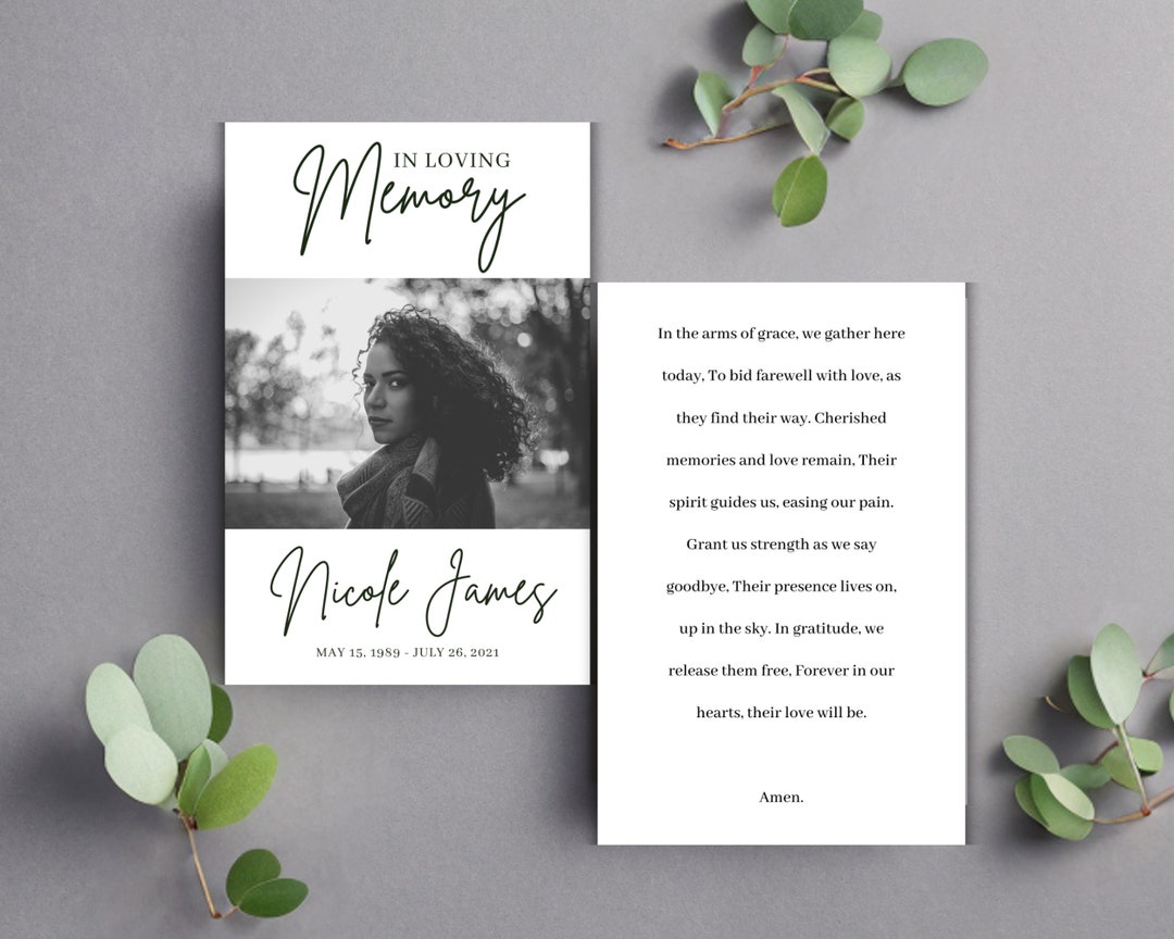 Editable Funeral Prayer Card Template, Funeral Poem Card, Minimalist ...