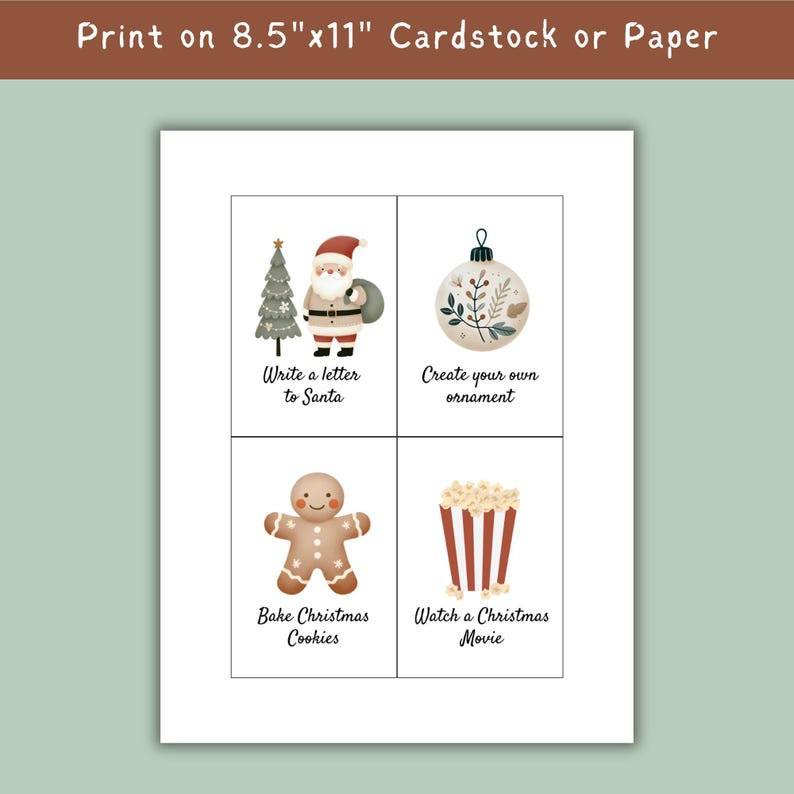 Printable Advent Activity Cards for Kids, Boho Christmas Bucket List ...