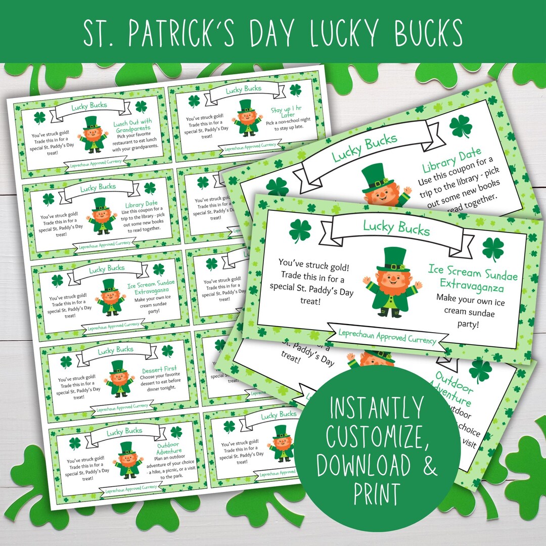 St. Patrick's Day Lucky Bucks Printable, Customizable St. Paddy's Day ...