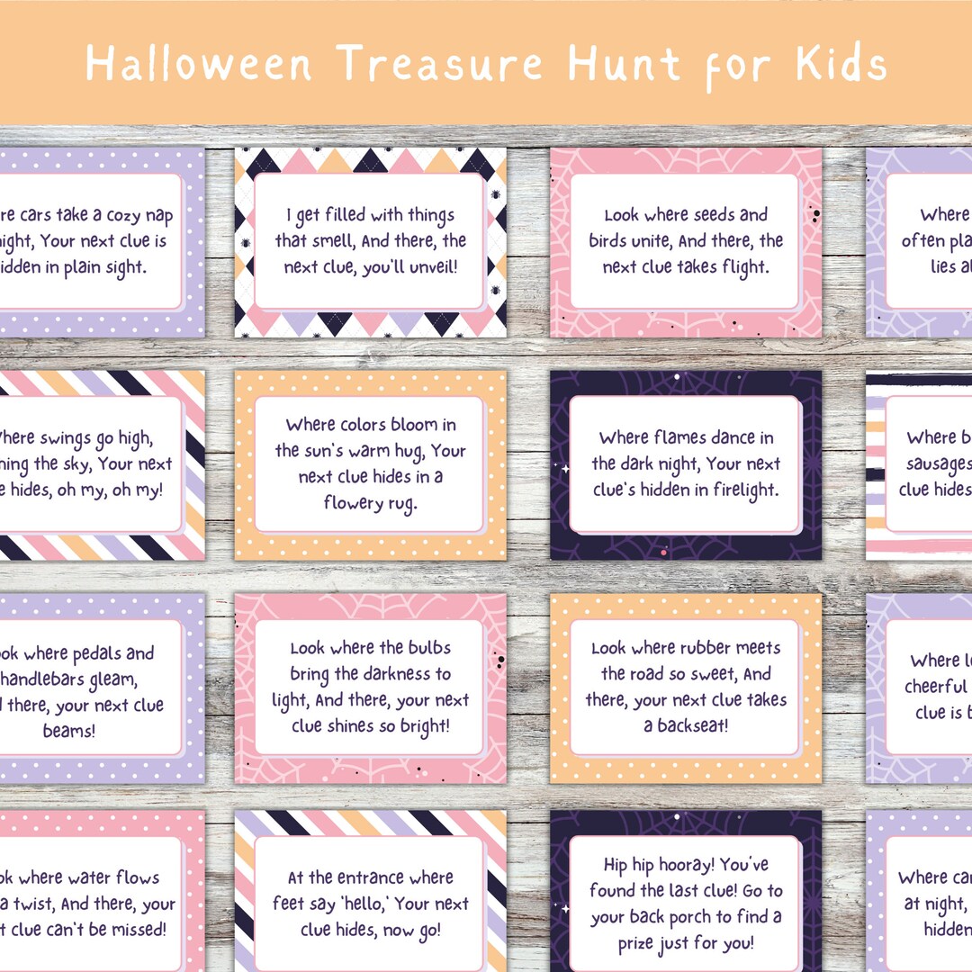 Outdoor Halloween Scavenger Hunt for Kids, Halloween Treasure Hunt Clue ...