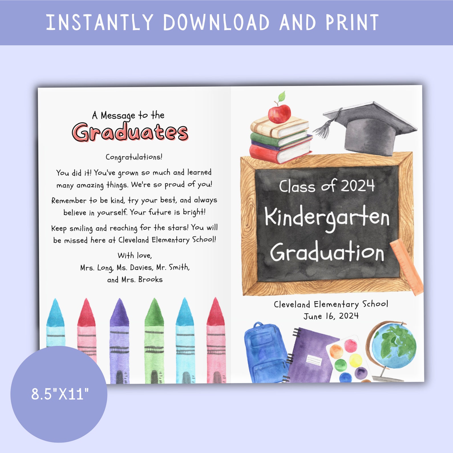Kindergarten Graduation Program Template, Printable Graduation Program ...