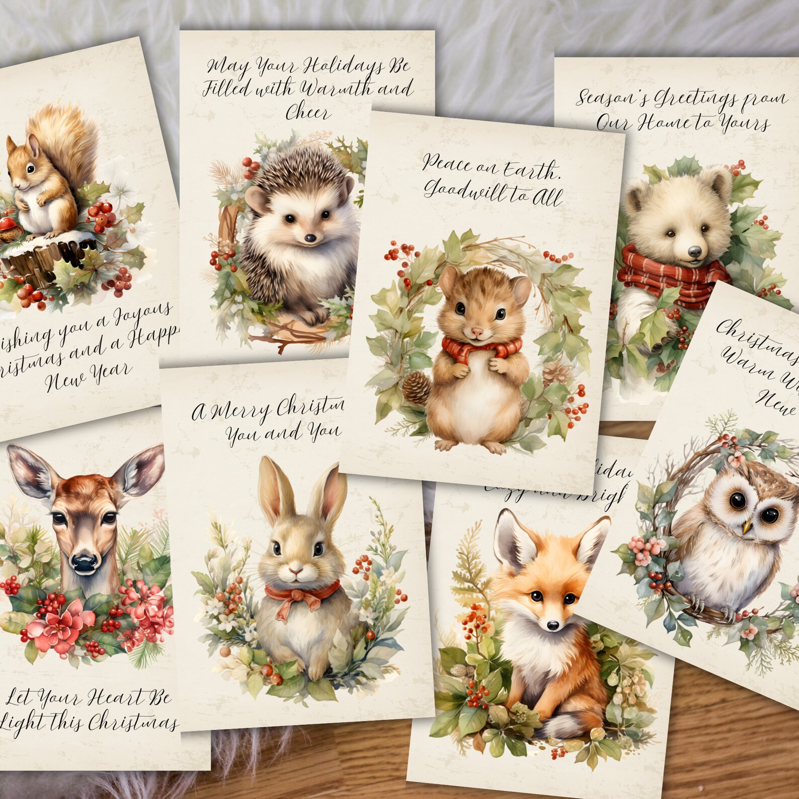 Holiday Winter Woodland Animals Christmas Cards, Printable Christmas ...