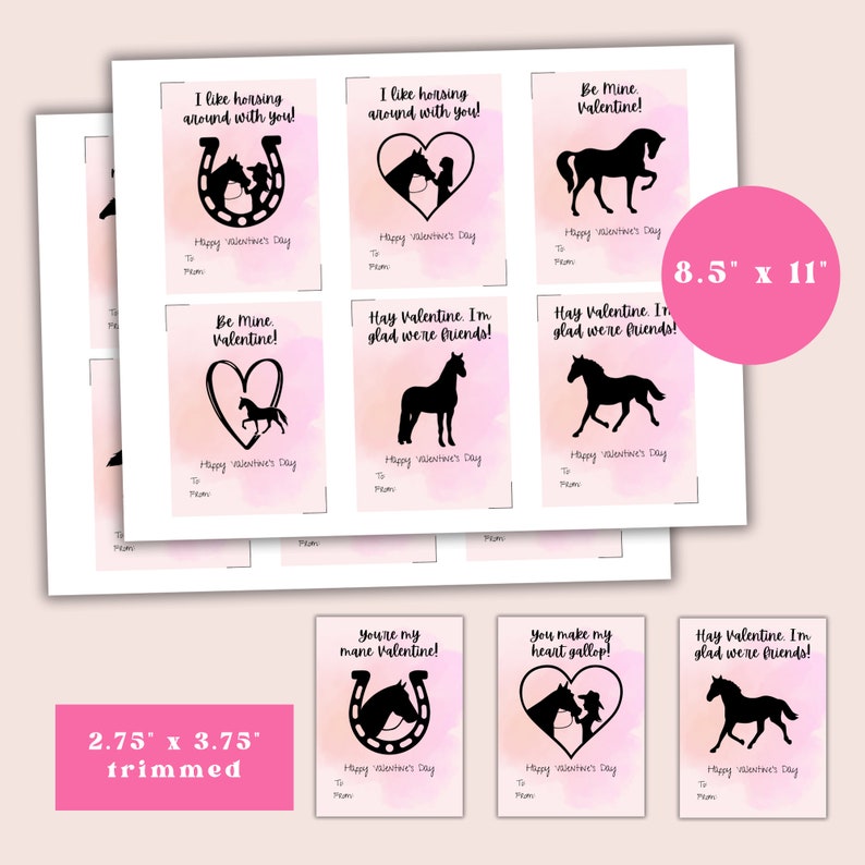 Printable Horse Valentines Day Cards for Kids, Horse Themed School ...