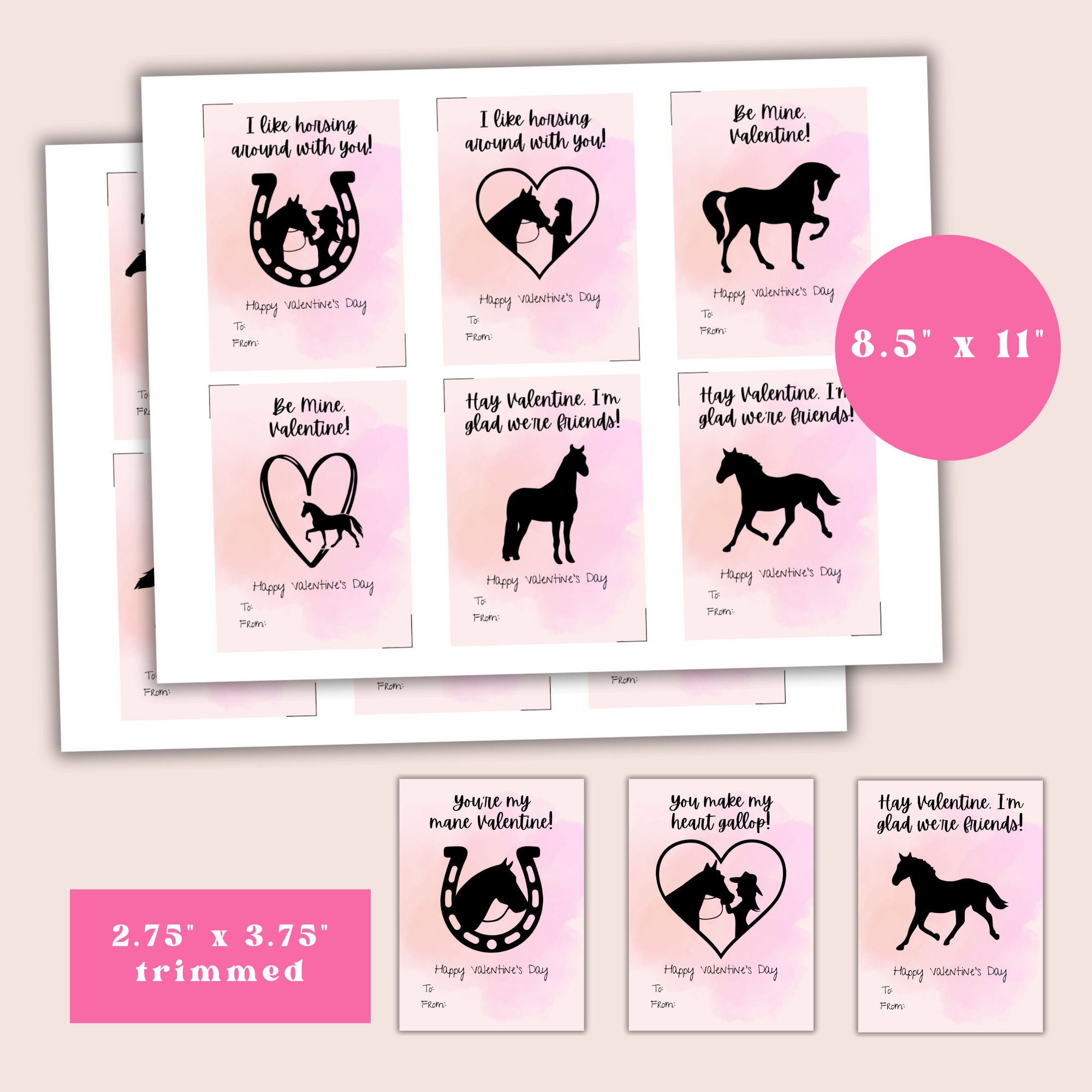Printable Horse Valentines Day Cards for Kids, Horse Themed School ...