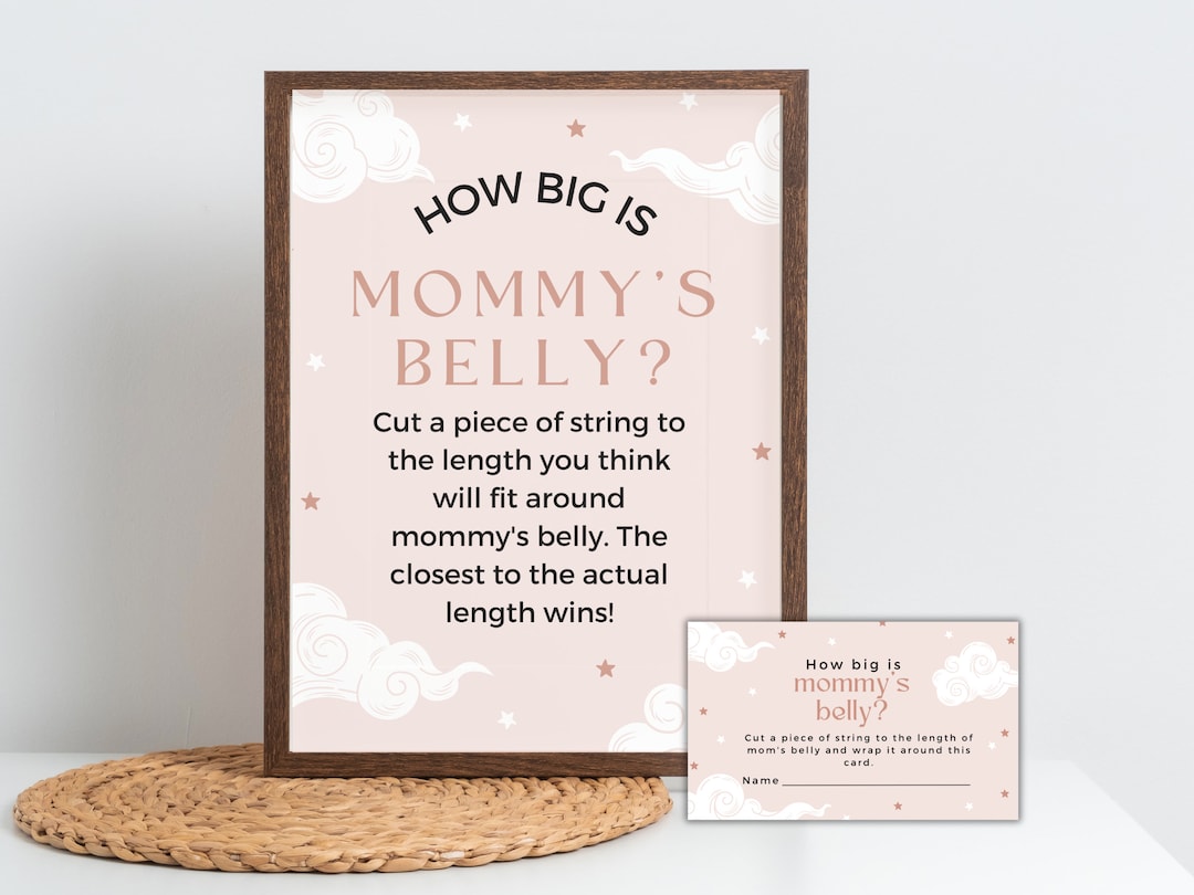 Guess How Big Mommy's Belly is Game Sign and Card, Belly Guessing Game, Printable Over the Moon ...