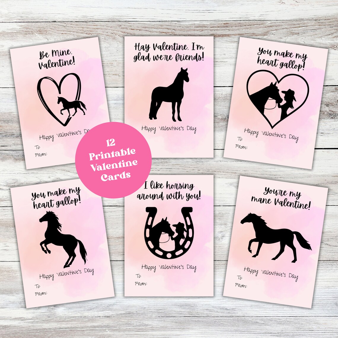 Printable Horse Valentines Day Cards for Kids, Horse Themed School ...