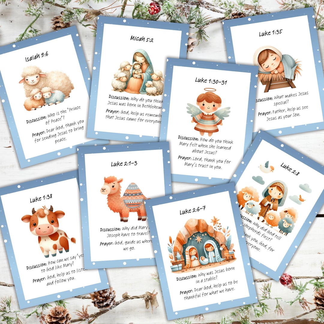 Advent Scripture Cards for Kids, Christmas Story Printable Nativity ...
