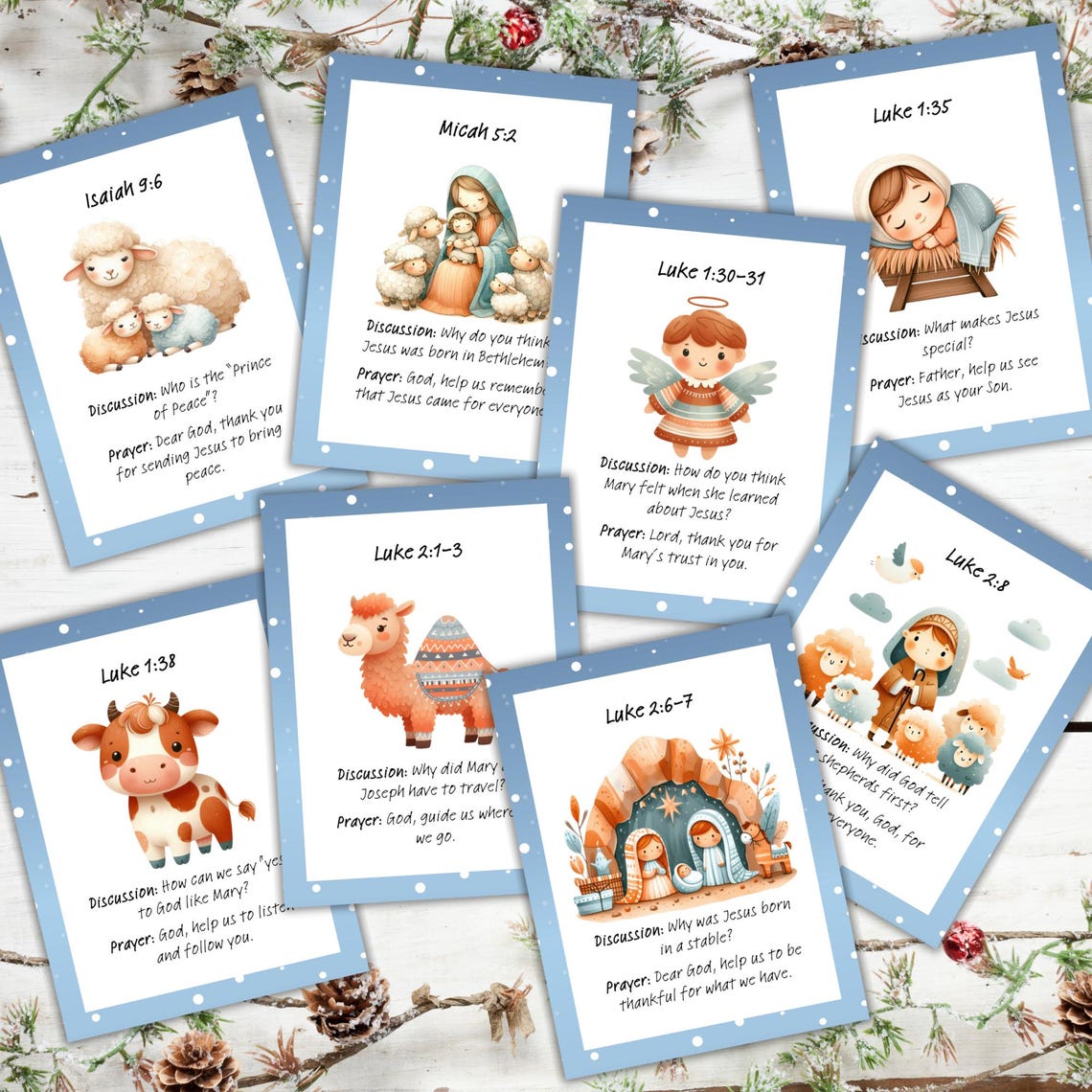 Advent Scripture Cards for Kids, Christmas Story Printable Nativity ...